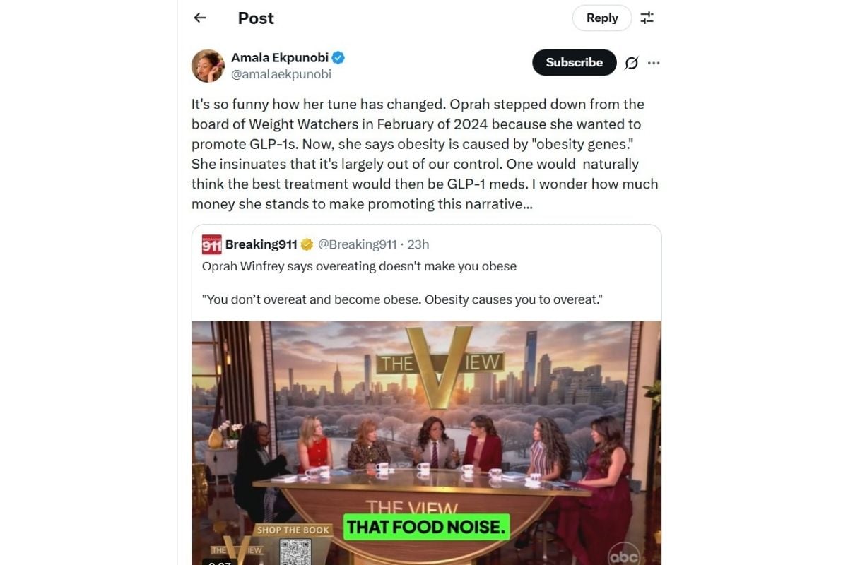 Oprah Says Overeating Doesn't Cause Obesity — Critics Say She's ...